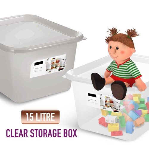 2x 15L Clear Craft Storage Container Tub With Lid Stackable Plastic Box ...