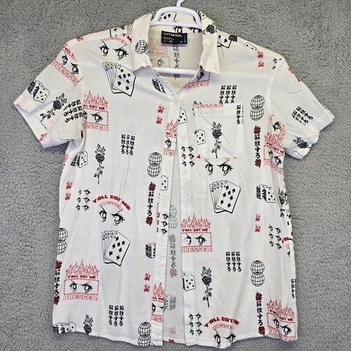 Vitriol Men's Shirt Size Small White Short Sleeve Button Up Anime ...