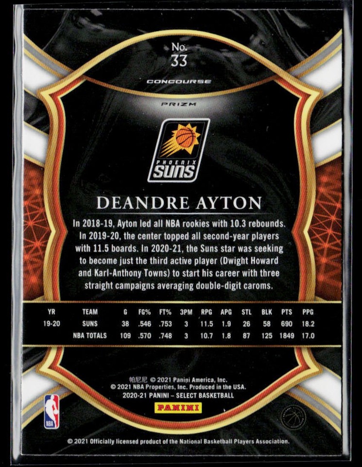 2020-21 Panini Select #33 Deandre Ayton Red White Orange Flash | eBay