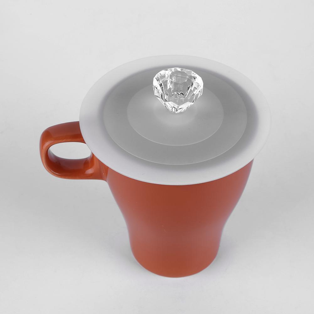 Silicone Cup Lid Round Diamond Handle Cup Cover for Home Office (White ...