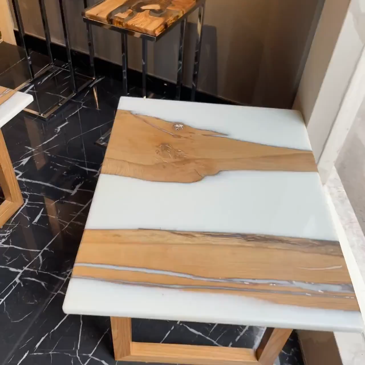 Wood And white epoxy Resin Square Coffee, Dining, Center,Flower & End ...