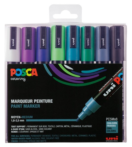 `Posca - Pc5M - Medium Tip Pen - Cool Colors, 8 Pc` (UK IMPORT) Toy NEW ...