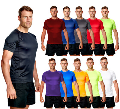 Mens Gym T-Shirt Active Performance Wicking Cool Running Top Fitness ...