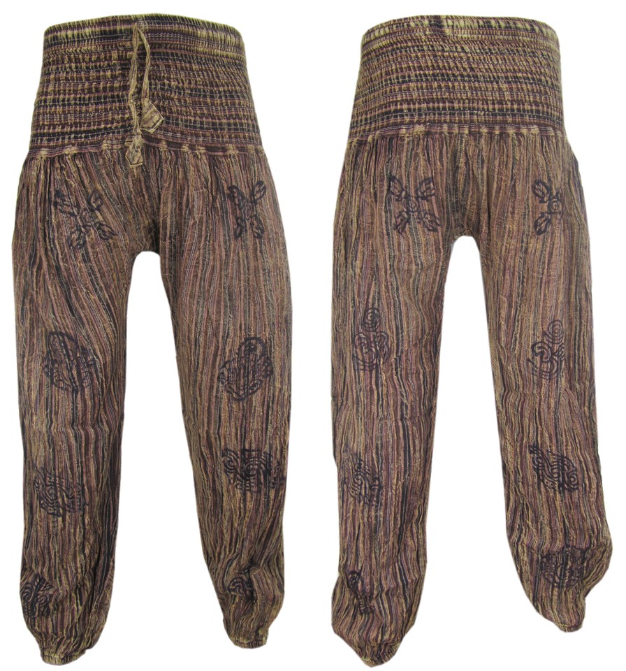 Hippie Boho Retro Gipsy Colorful Stonewashed Stamped Symbols Genie Pant ...