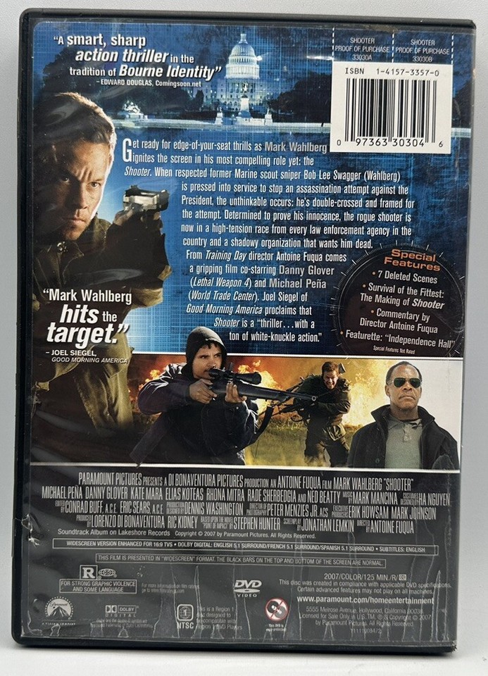Shooter DVD Mark Wahlberg Michael Pena Danny Glover Free Shipping 2007 ...