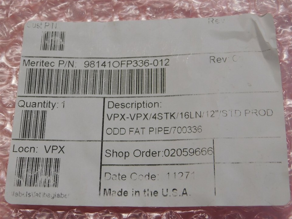 Meritec 98141OFP336-012 VPX-VPX 4-Stack Odd Wafer Fat Pipe Cable ...