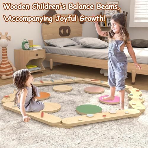 for Kids and Toddlers, 6 Pcs Montessori Balance Beam Boards Wooden ...