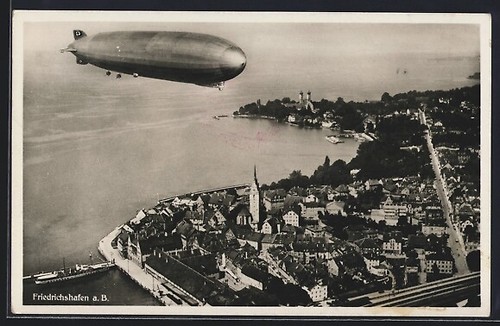 Friedrichshafen a. B., Zeppelin over the city on Lake Constance ...