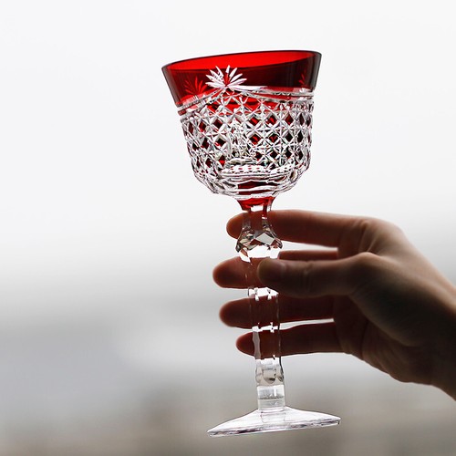 Hand Blown Ruby Red Bohemia Style Wine Goblet Glass Hand Cut Stemware ...