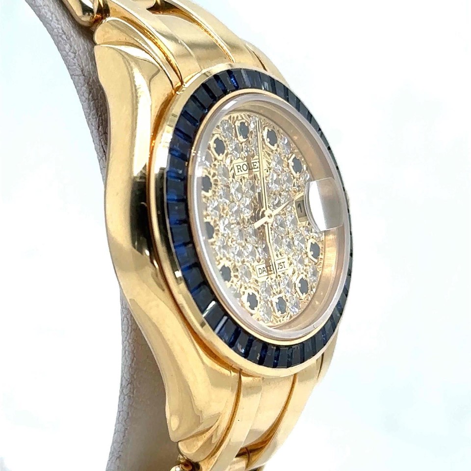 Rolex Pearlmaster 29mm 18k Yellow Gold Blue Sapphire Bezel/Diamond Dial ...