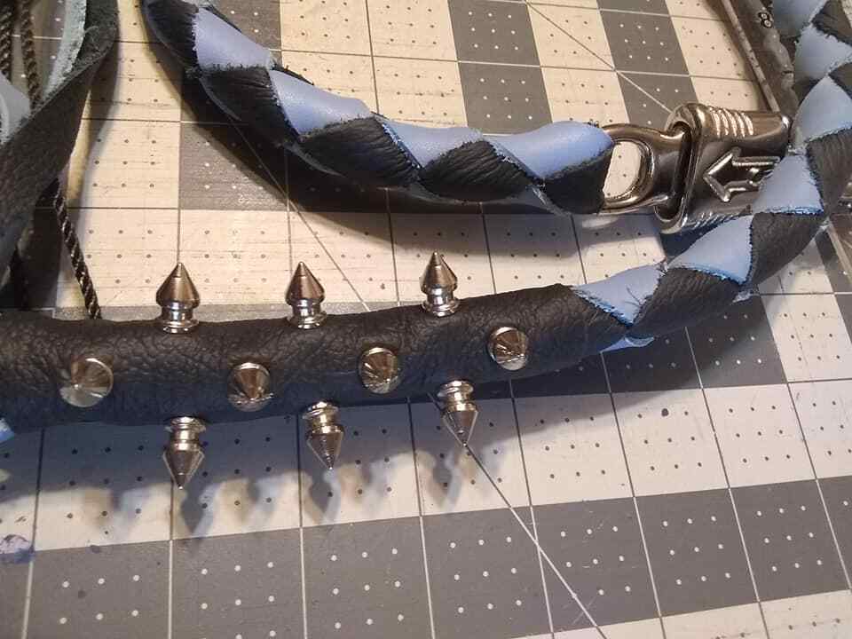 biker whip getback BLACK & BABY BLUE Leather whip SPIKES BY STITCH | eBay