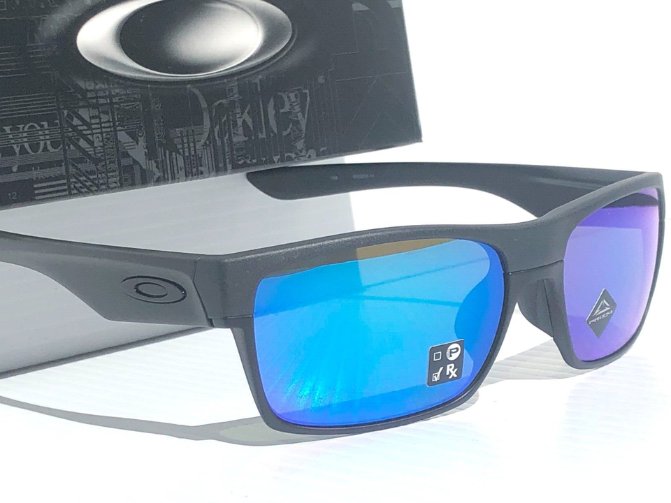 NEW Oakley TWO FACE Matte Carbon Gray PRIZM Sapphire Blue Lens Sunglass ...