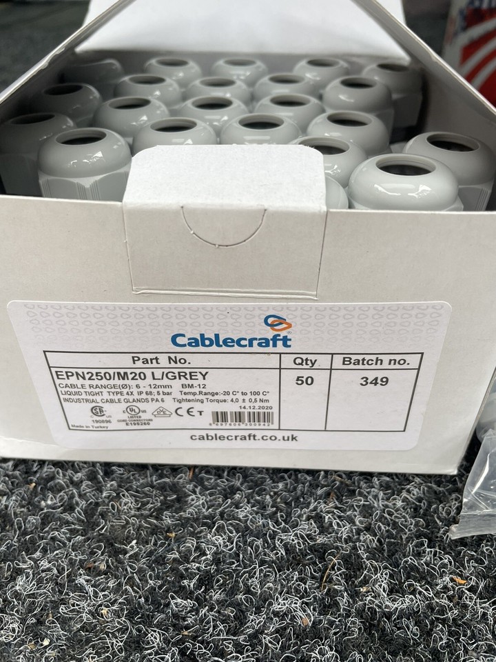 50 X 20mm Grey Waterproof IP68 Compression TRS Cable Stuffing Gland ...