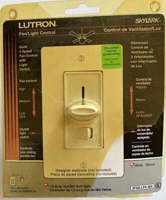 Lutron Fan Control & Light Switch Skylark White SFSQ-LFH-WH New Old ...