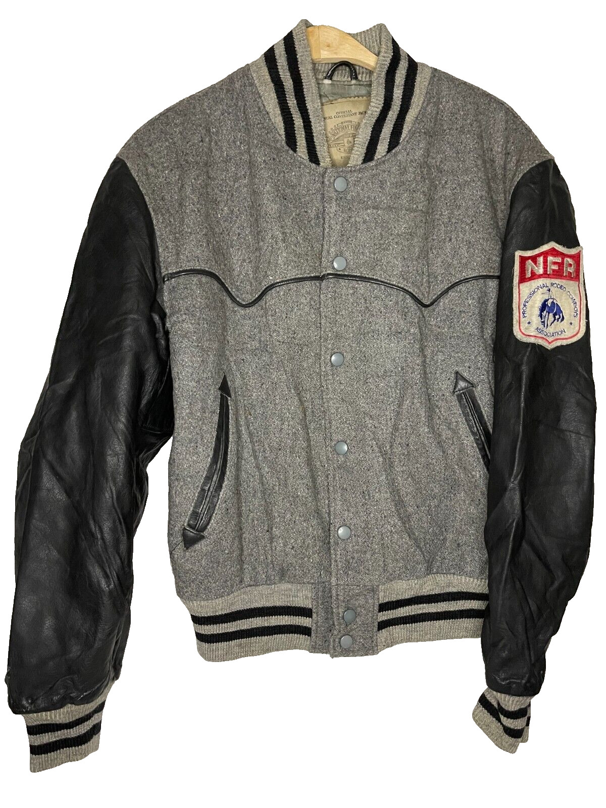 Vintage NFR 1991 Rodeo Contestant Jacket Wool Leather… - Gem