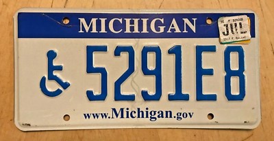 MICHIGAN DISABLED PERSON LICENSE PLATE " 5291 E8 " MI WHEELCHAIR ...