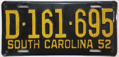 South Carolina 1952 License Plate D-161-695 Original Paint Super Nice ...