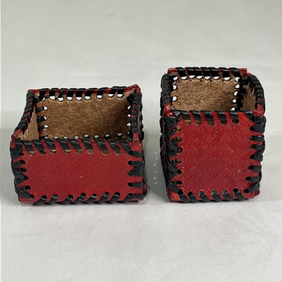 Leather Trinket Jewelry Box Small Handmade Red Black With Lid Hearts ...