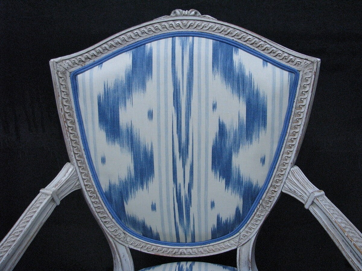 Louis XVI Neoclassic Sheild-Back Armchair Distressed Finish, New Ikat ...