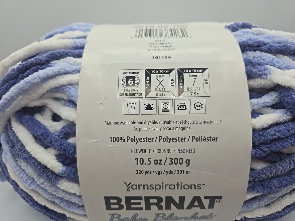 Bernat Baby Blanket Yarn "Blue Dreams" Color 10.5oz/300g/220yds/201m #6 ...