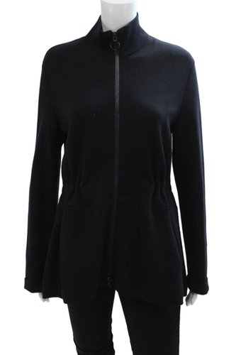 Akris Punto Womens Long Sleeve Front Zip Mock Neck Jacket Navy Wool Size 8 | eBay