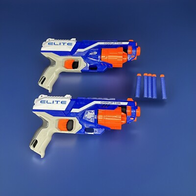 TWO-Nerf N-Strike Elite Disruptor Rapid Fire Nerf Gun Blasters W/ 5 ...