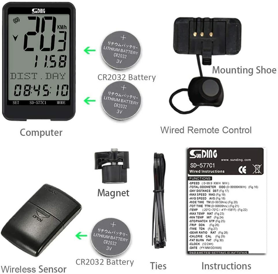 Sunding Wireless Bicycle Computer Cadence Bike Speedometer Odometer ...