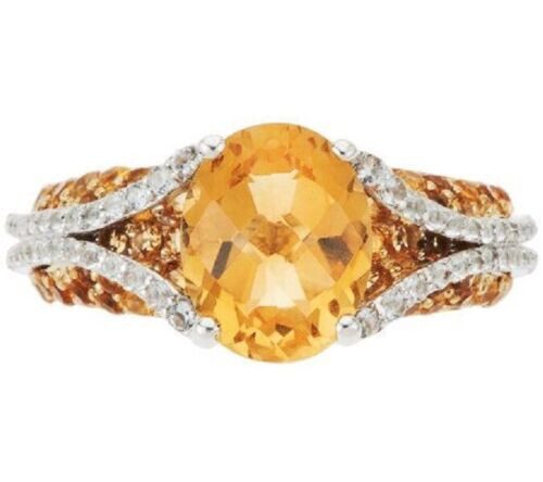 QVC Citrine & Diamond Cut White Topaz 3.50 ct Sterling Ring Size 7 $412 ...