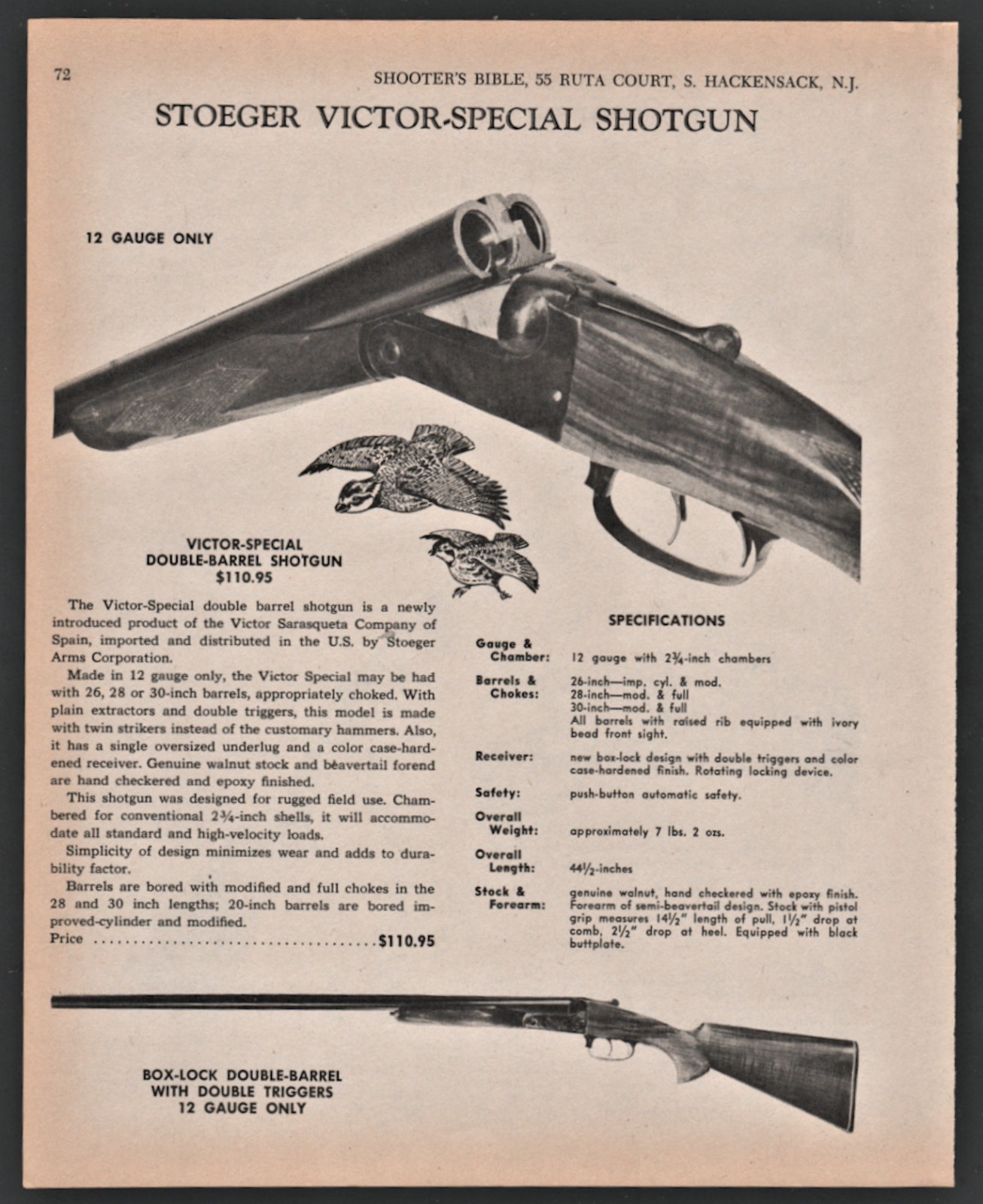 1970 STOEGER Victor Special Double-Barrel Shotgun AD w/ specs | eBay