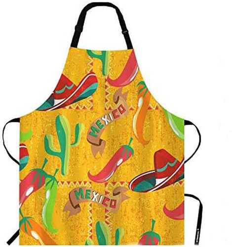 Mexican Food Apron,Pattern with Hand Drawn Cactus Sombrero and Chili ...