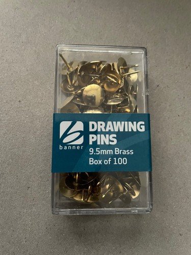 100 x Brass Drawing Pins Strong Metal - Gold Colour Thumb Tacks - 9.5mm ...