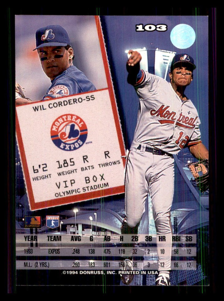 1994 BASEBALL 1994 Leaf Wil Cordero Montreal Expos #103 1 | eBay