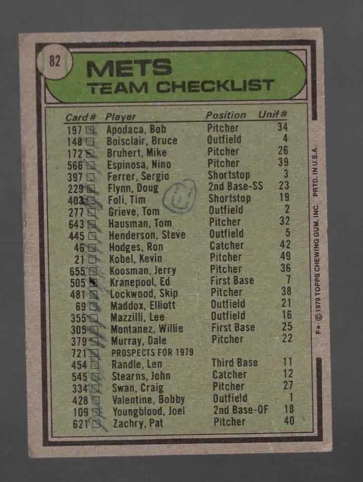 1979 Topps New York Mets Team / Joe Torre #82 Good (marked) | eBay