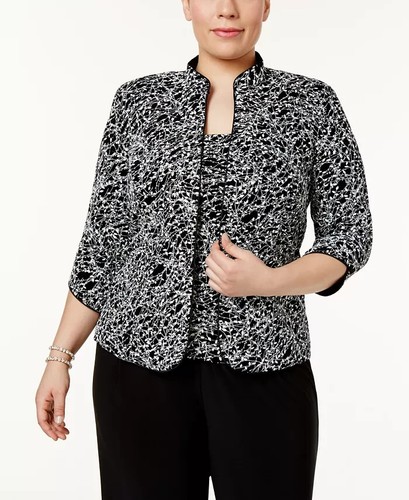 Alex Evenings Plus Size Printed Mandarin Jacket & Top Set Women's 1X ...
