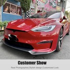 For Tesla Model S Plaid 2021-24 Real Carbon Front Bumper Lip Side Skirt ...