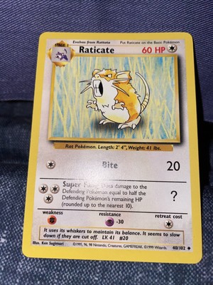 Pokémon TCG Raticate Base Set 40/102 Regular Unlimited Uncommon | eBay
