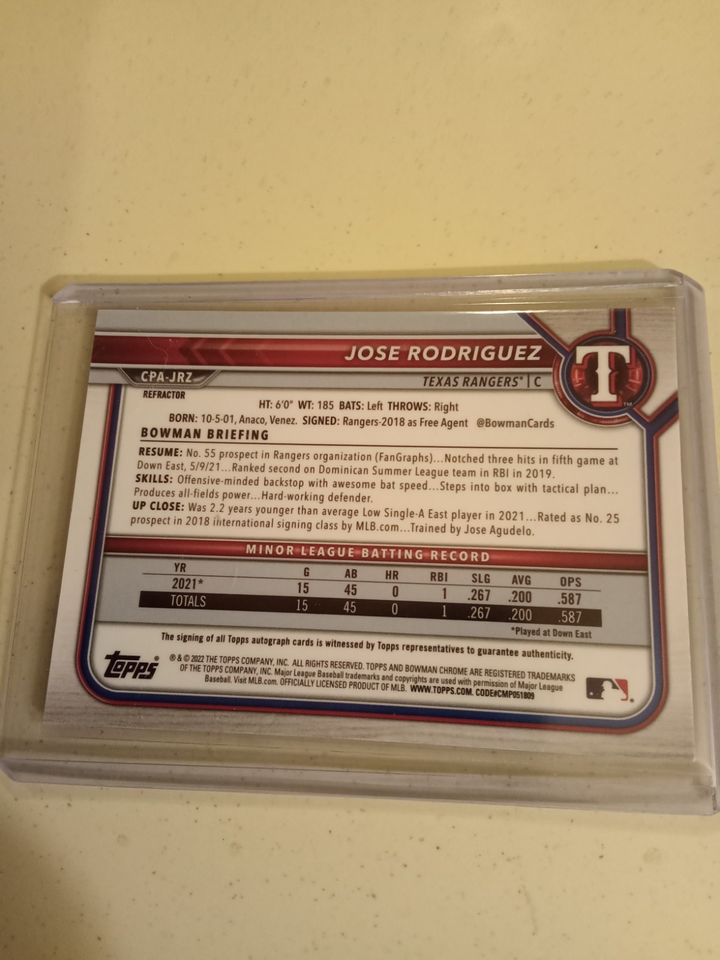 2022 Bowman Chrome Jose Rodriguez #393/499 AUTOGRAPH REFRACTOR #CPA-JRC ...