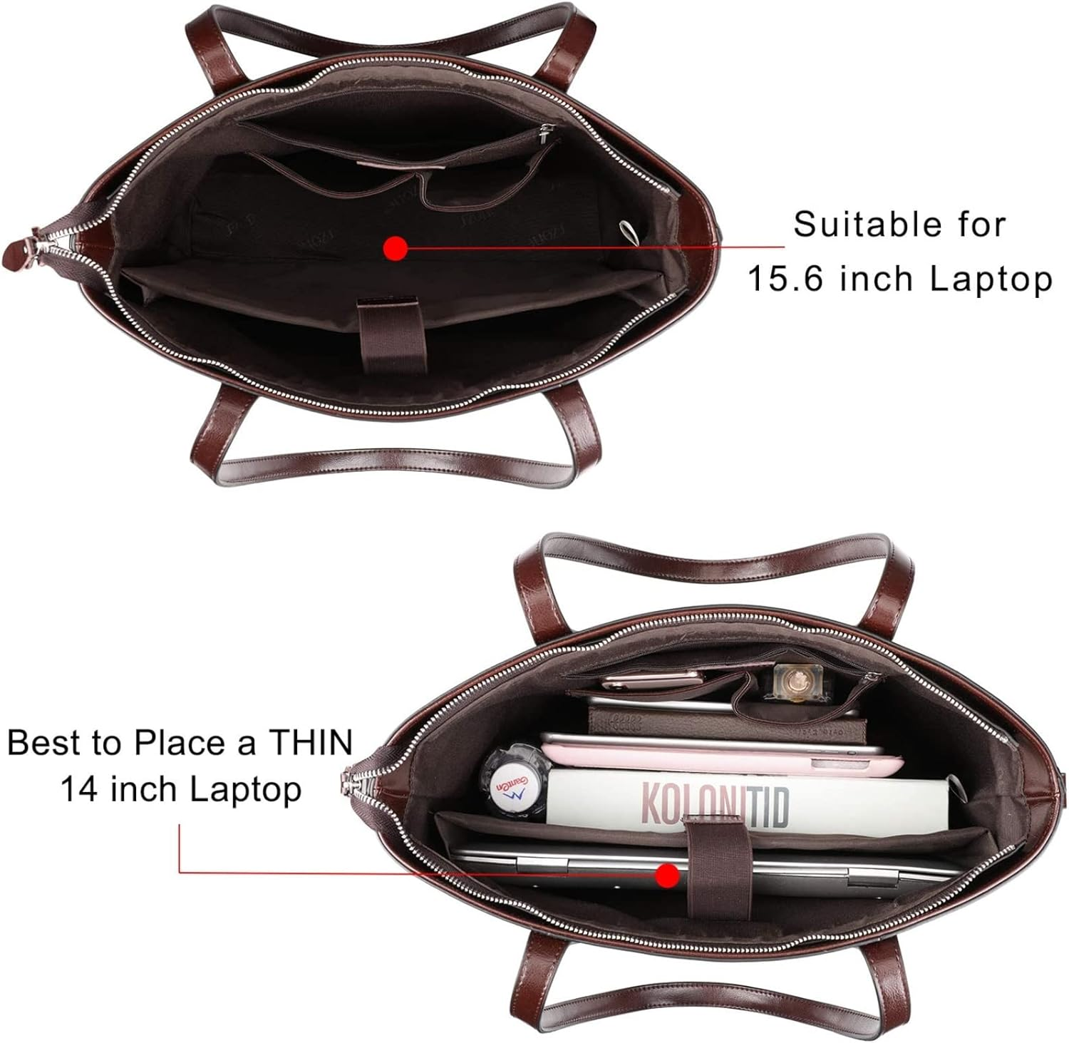 Leather Tote Bag for Women Office Shoulder Handbag 15.6 Inch Work ...