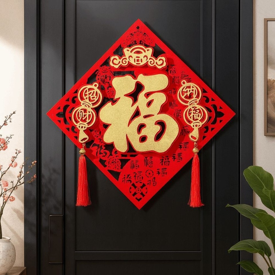Flocked Fu Character Door Sticker Thickened Fortune Character ...