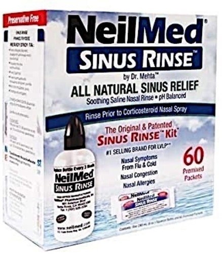 Neilmed Sinus Rinse Bottle with 60 x Pre Mixed Sachet Adult Nasal ...