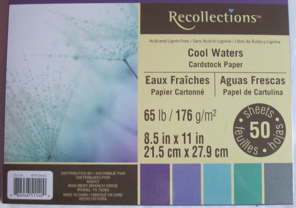 Recollections Cardstock Paper 8 1/2" x 11" 50 Sheets 65 lb 5 color COOL ...