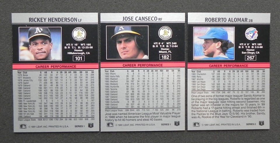 Rickey Henderson Jose Canseco Roberto Alomar 3-Card Lot _ Exact Lot (C ...