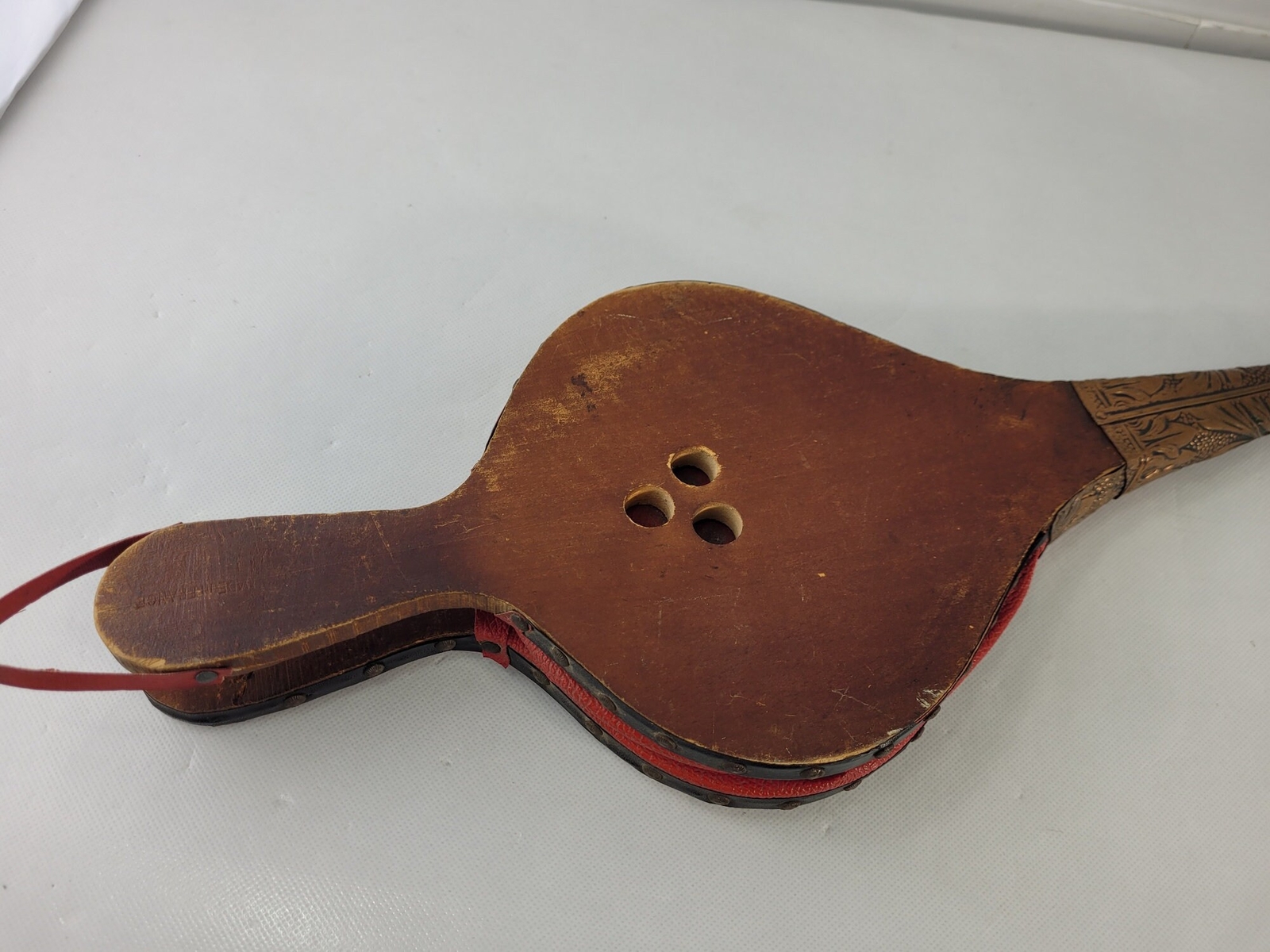 Antique Fireplace Copper, Wood and Red Vinyl Leather Bellow Pirate Ship ...