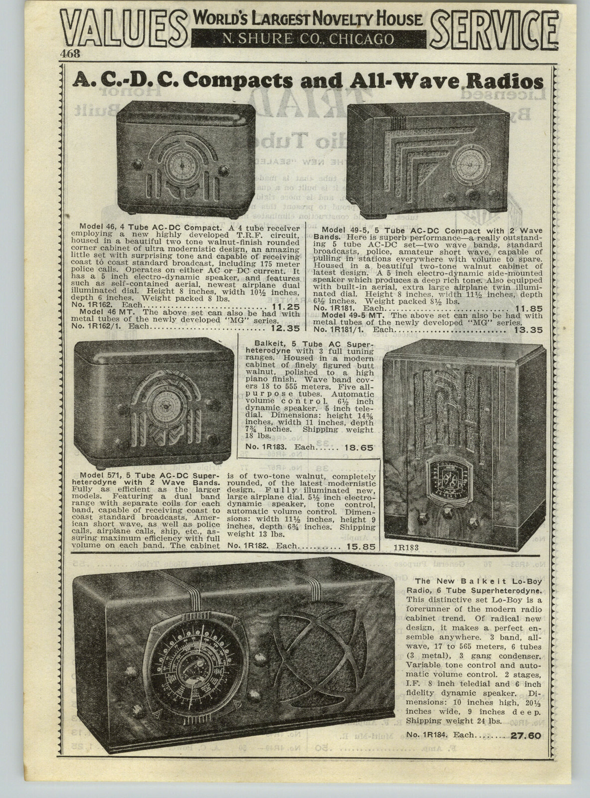 1936 PAPER AD 3 PG Balkeit 5 6 8 Tube Radios Lo-Boy Triad Radio Tubes ...