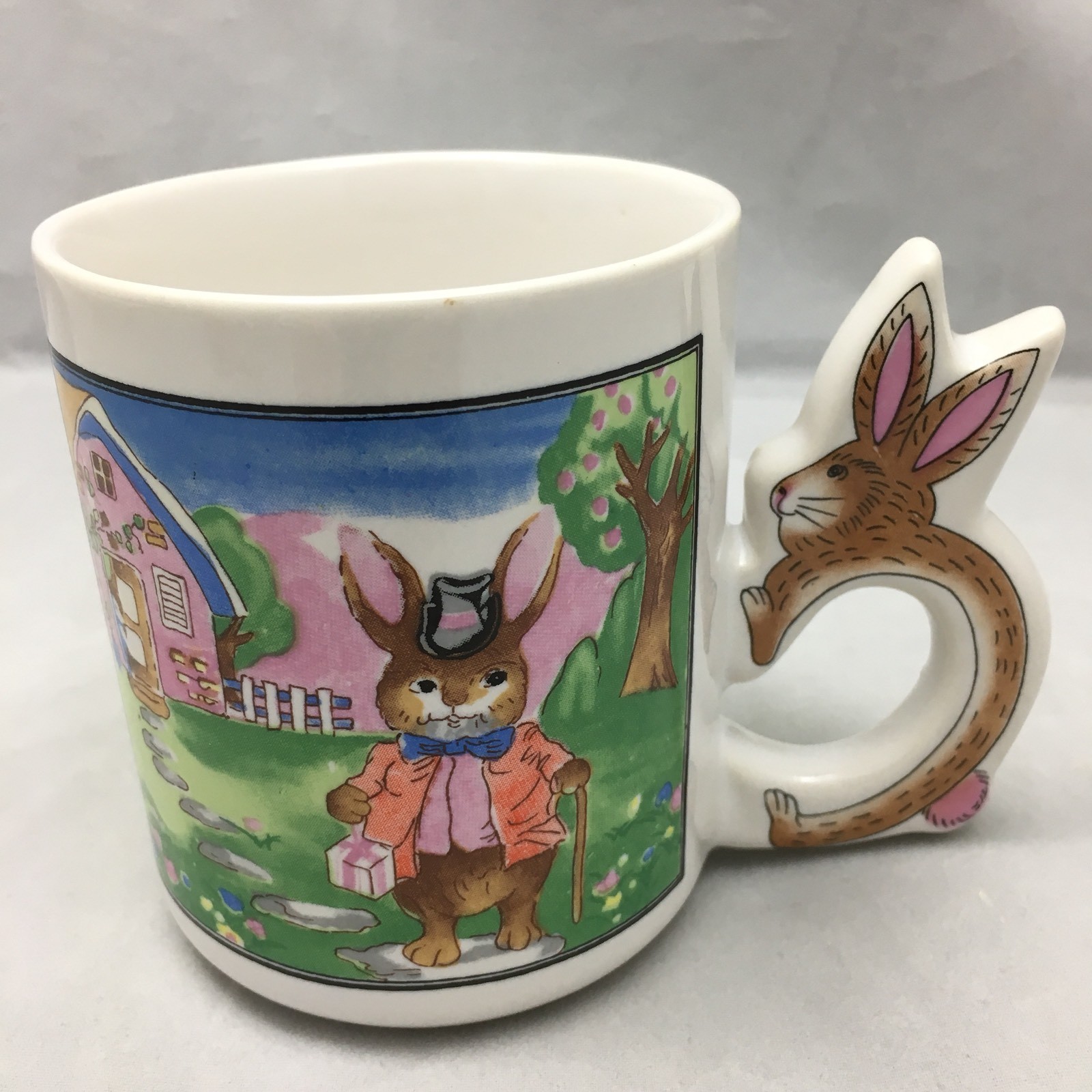 Bunny Rabbit Coffee Mug Tea Cup Bunny Handle Double Sided Print Height ...