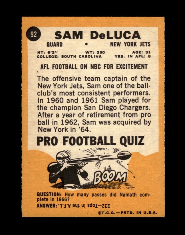 1967 Topps Set-Break # 92 Sam Deluca EX-EXMINT *GMCARDS* | eBay