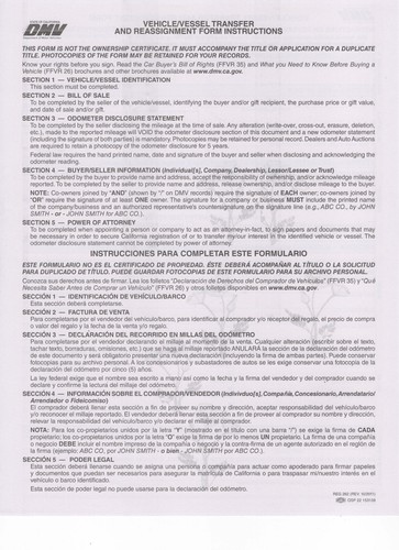 DMV REG 262 Form Pack Of 25 Vehicle / Vessel Transfer and Reassignment ...