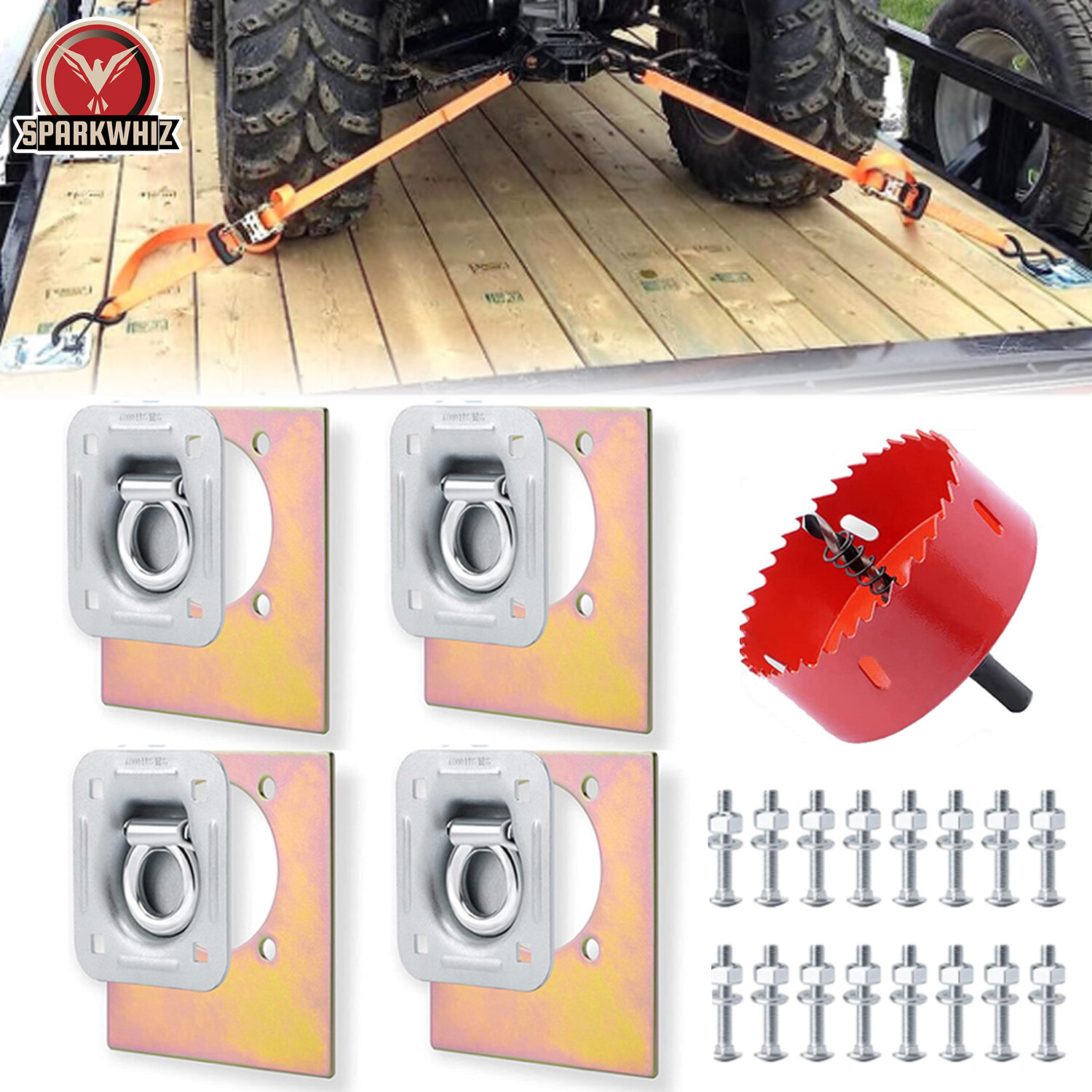 4 PCS Recessed Floor D-Ring Anchors W/ Backing Plate Cargo Trailer Tie ...