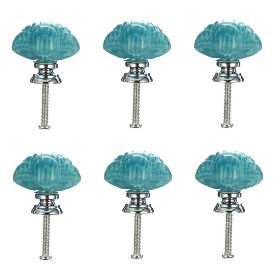 6pcs Cartoon Ceramic Cabinet Knobs Shell Shape Dresser Handles Drawer ...