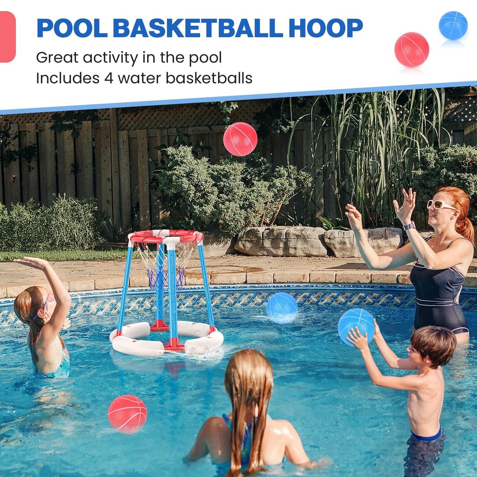 Pool Basketball Hoop with Backboard Floating Pool Toy with 4 Balls and ...